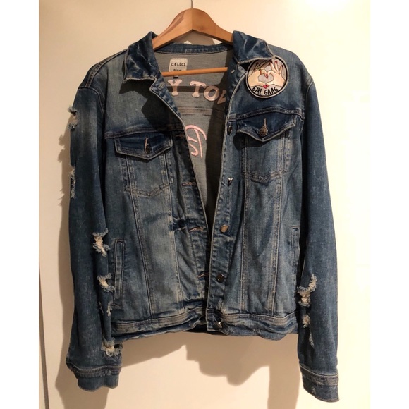 Cello | Jackets & Coats | Cello Not Your Bae Oversized Patch Denim ...